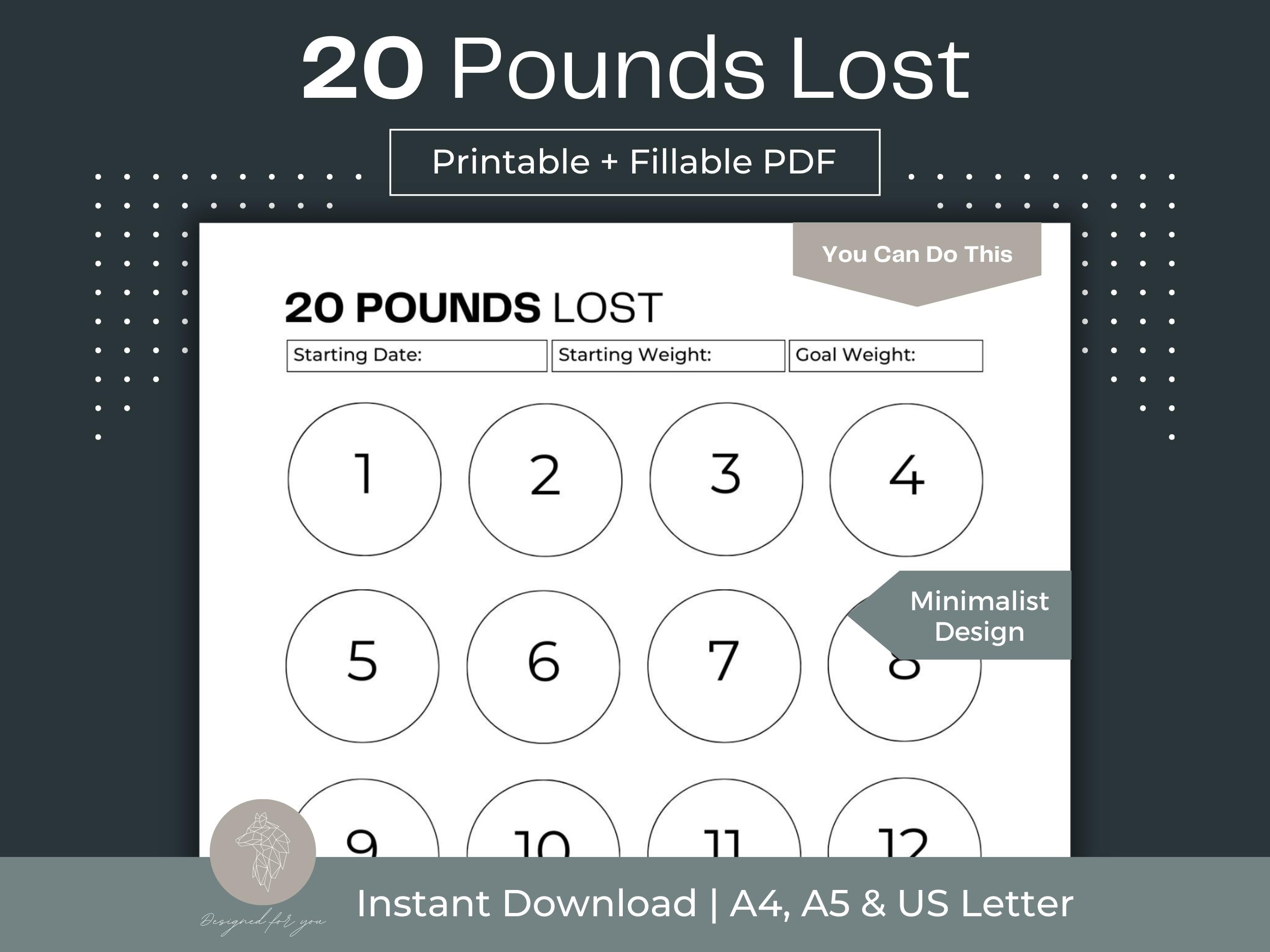 20 Pounds Lost Tracker | Weight Loss Journal | Weight Loss Planner ...