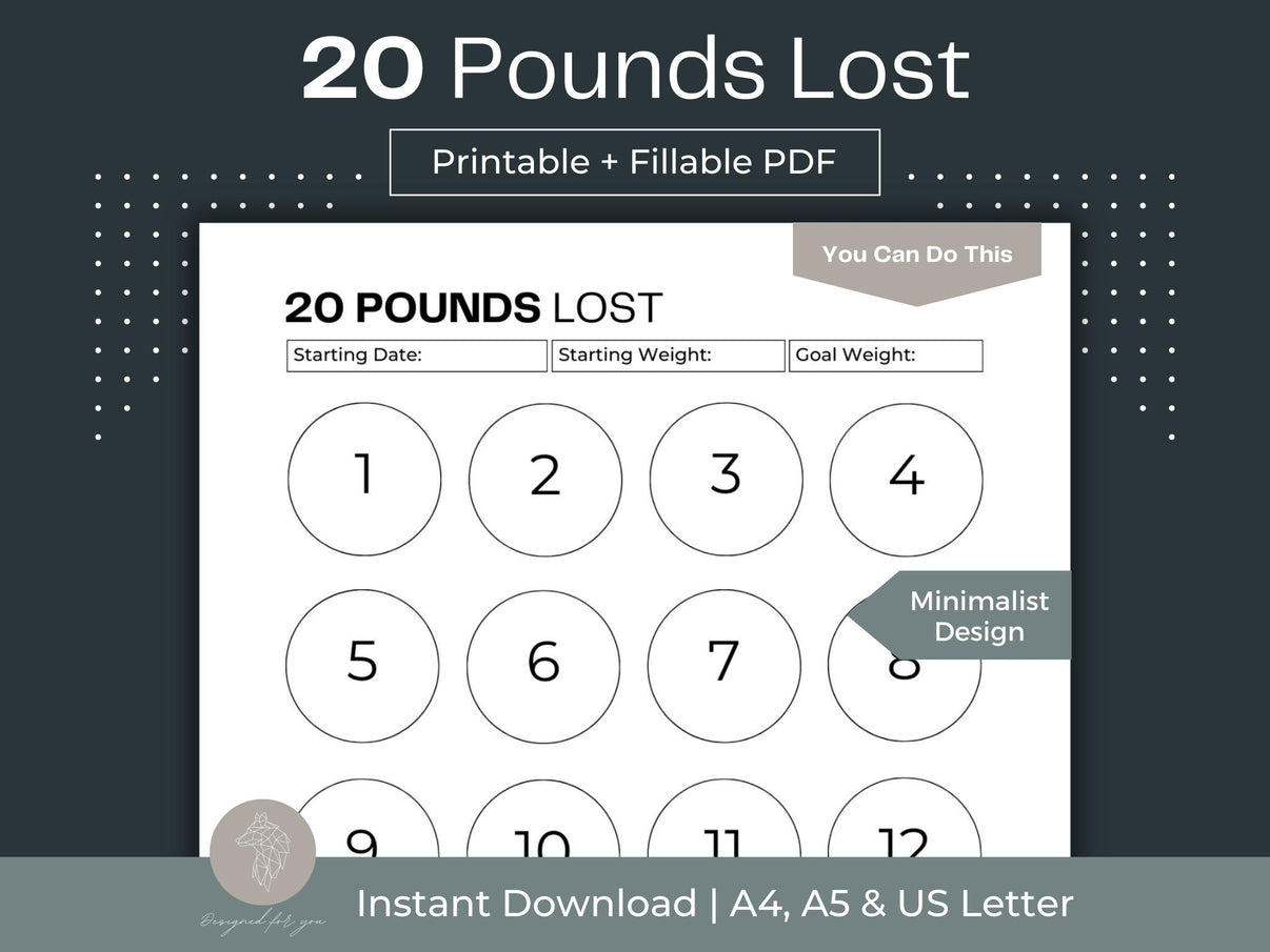 20 Pounds Lost Tracker | Weight Loss Journal | Weight Loss Planner ...