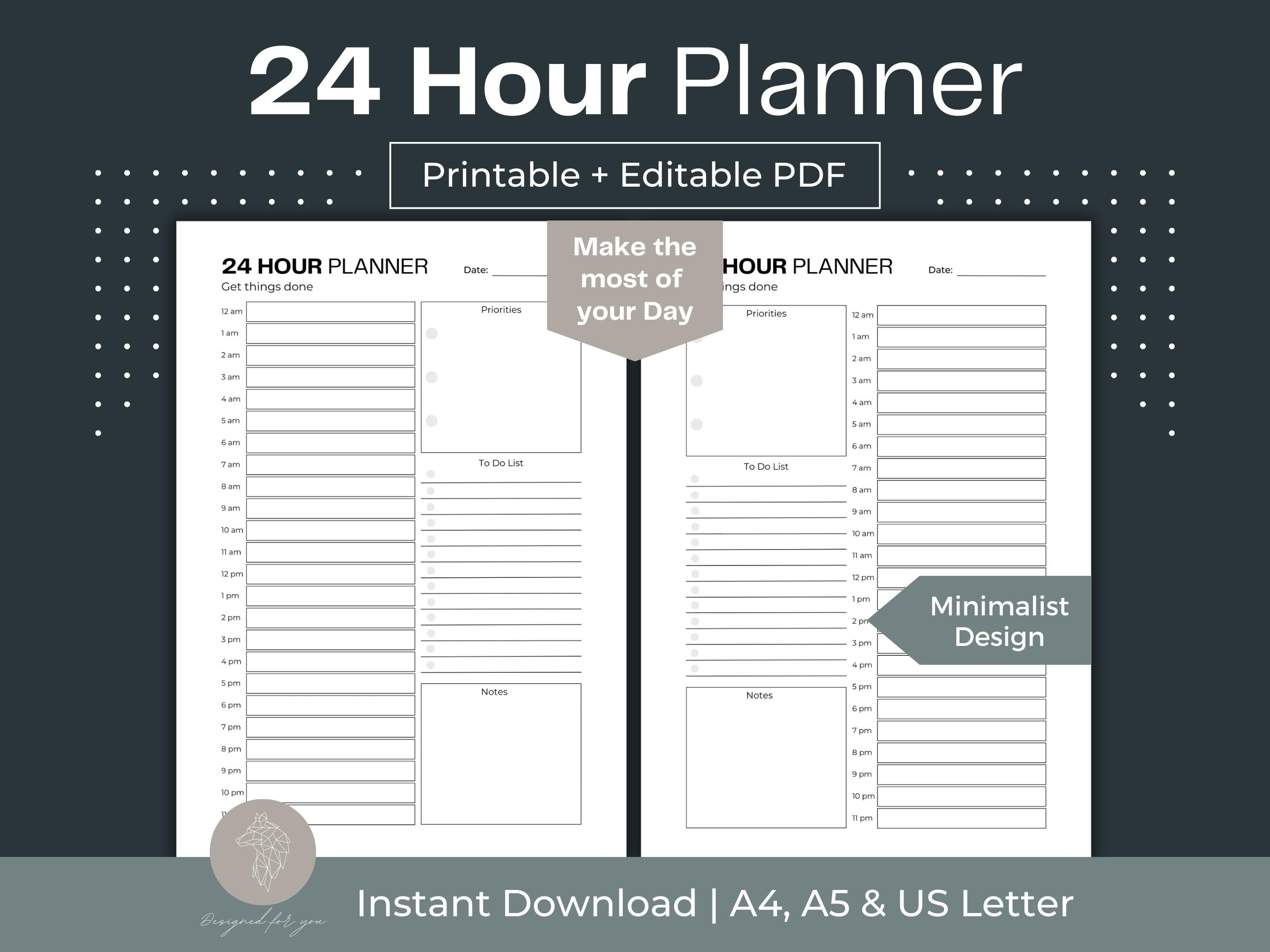 24 Hour Planner | Daily Schedule | Productivity Planner – Nordic ...
