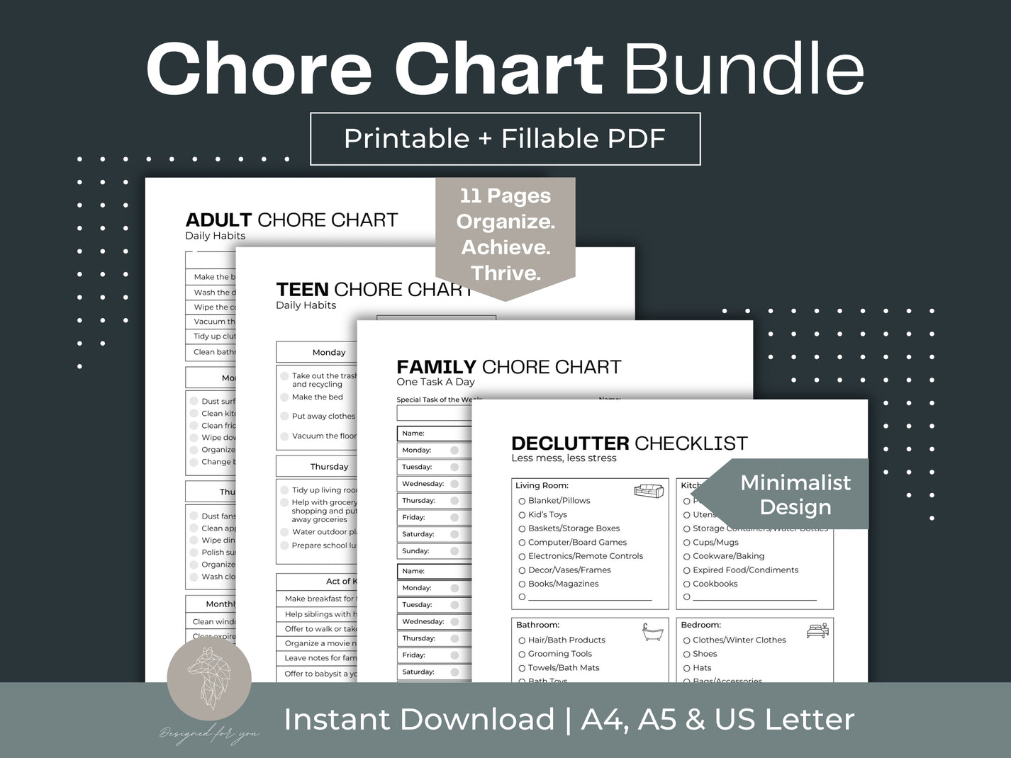 Chore Chart Bundle | Adult Chore Chart | Declutter Checklist – Nordic ...
