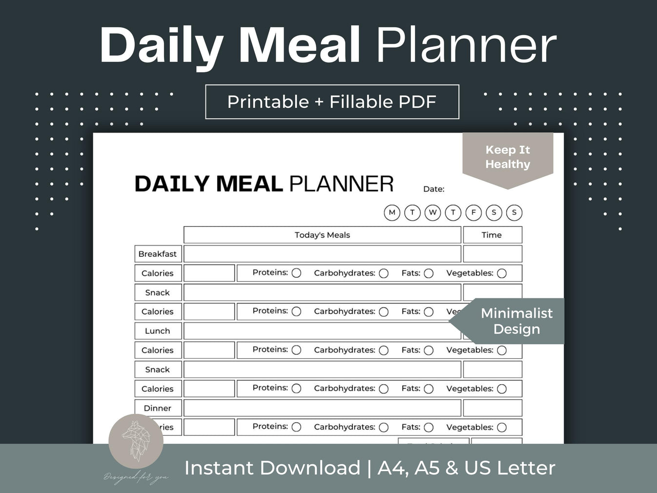 Daily Meal Planner | Weight Loss Printable | Daily Meal Plan Template ...