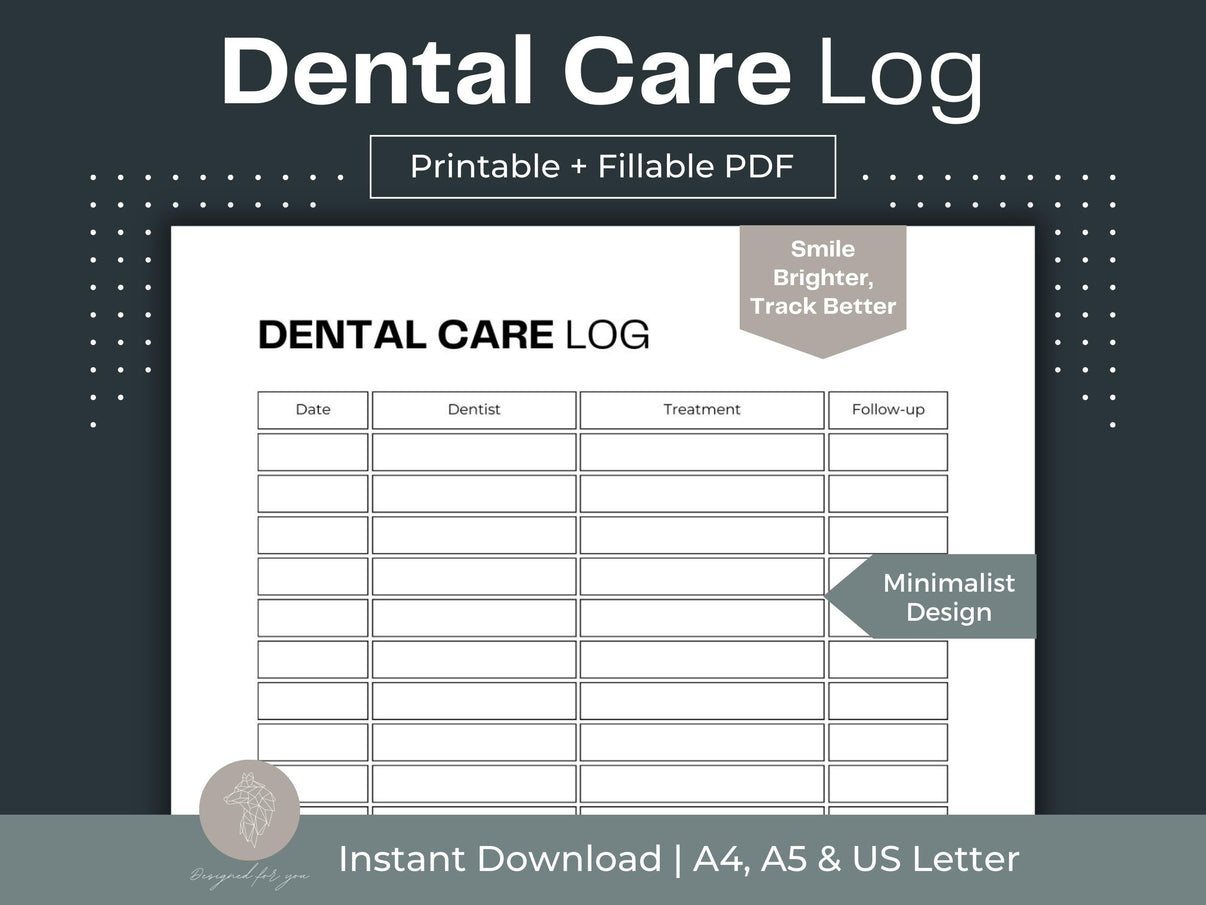 Dental Care Log | Dental Care Tracker Printable | Doctor Appointments ...