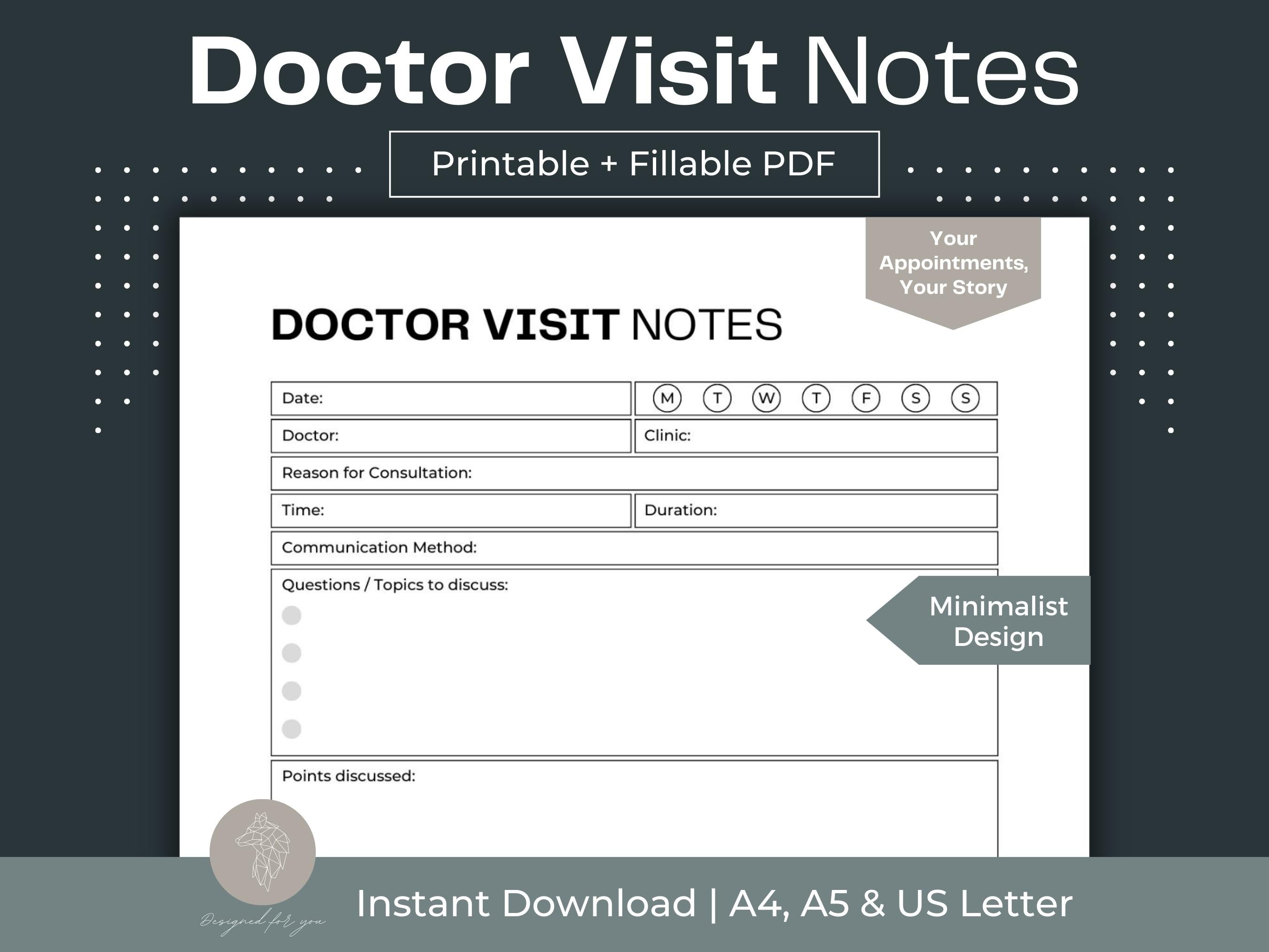 Doctor Visit Notes | Doctor Appointment Log | Medical Journal – Nordic ...