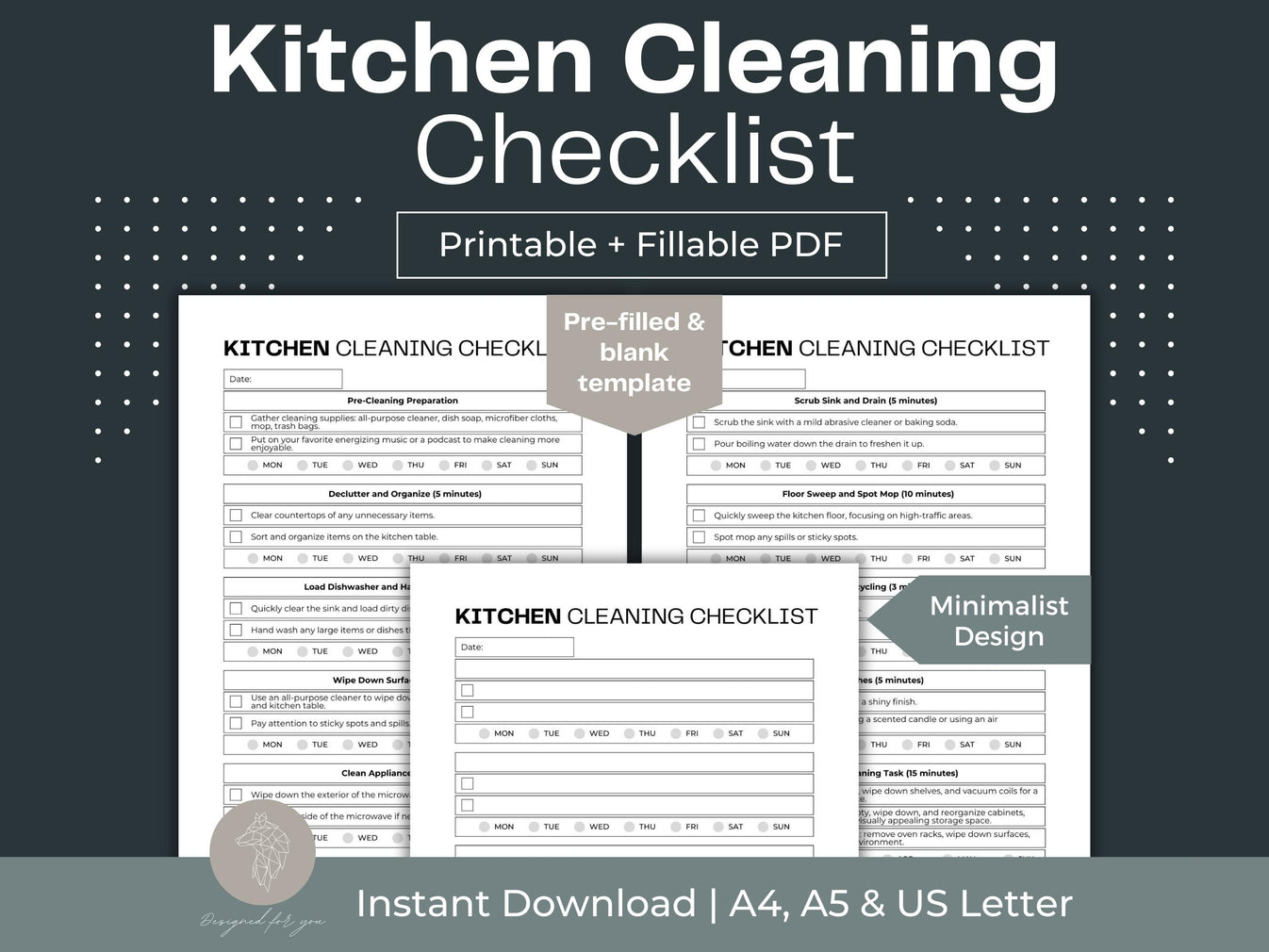 Kitchen Cleaning Checklist | Printable ADHD Cleaning Planner – Nordic ...
