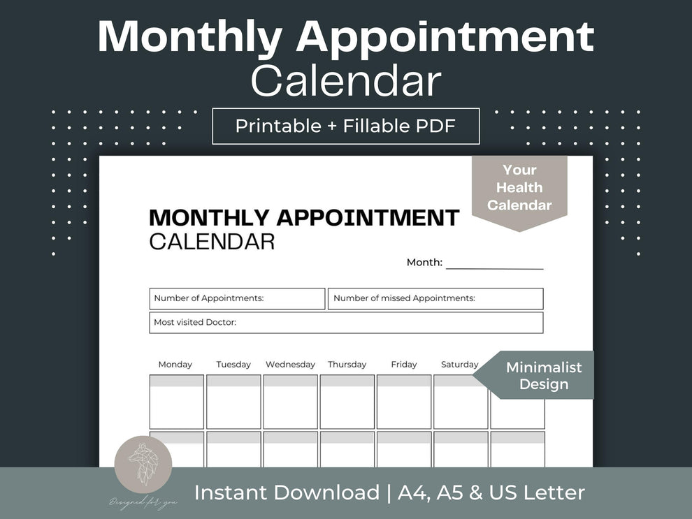 Monthly Appointment Calendar | Doctor Appointment Log – Nordic Planning Hub