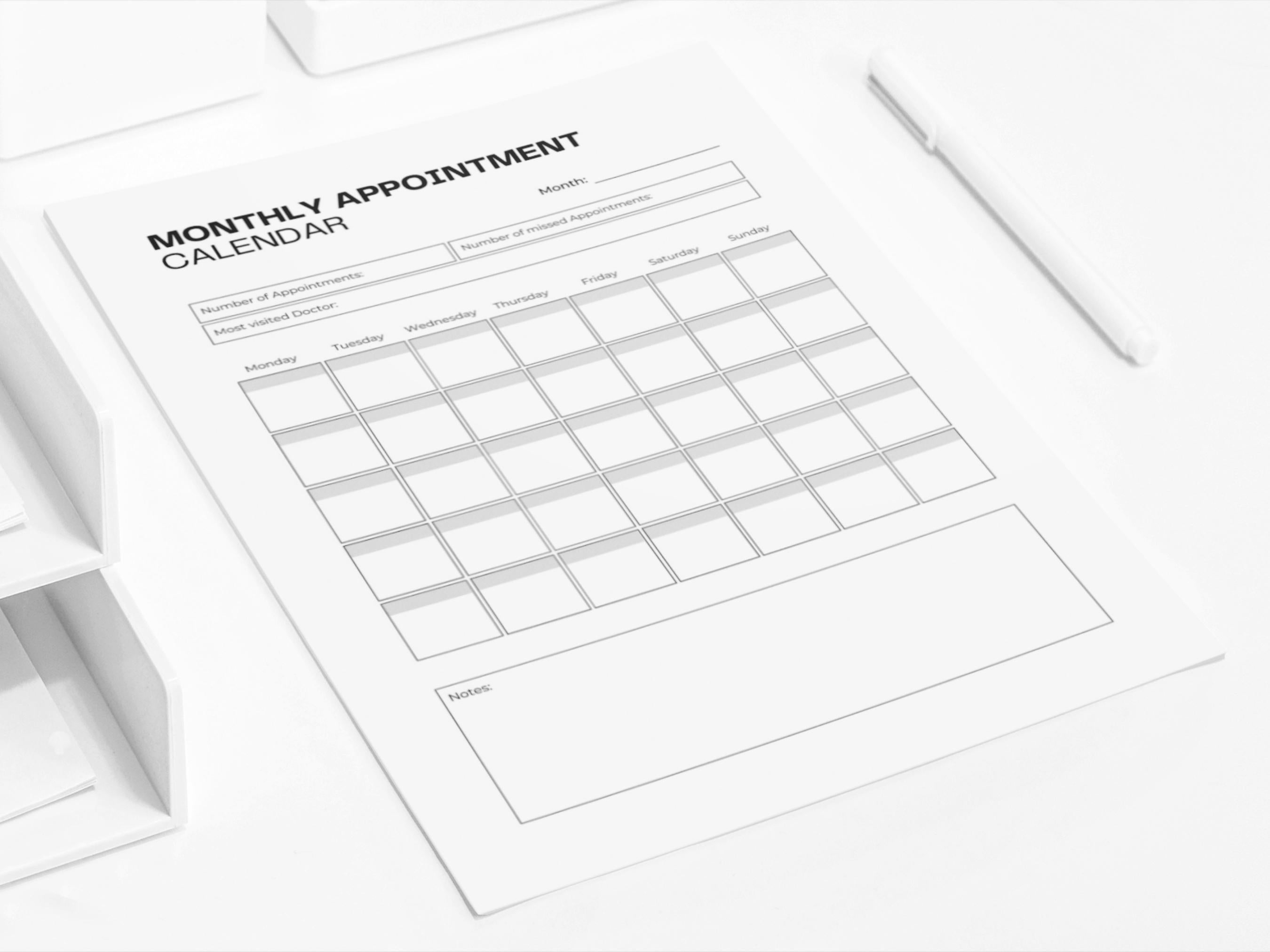 Monthly Appointment Calendar | Doctor Appointment Log – Nordic Planning Hub