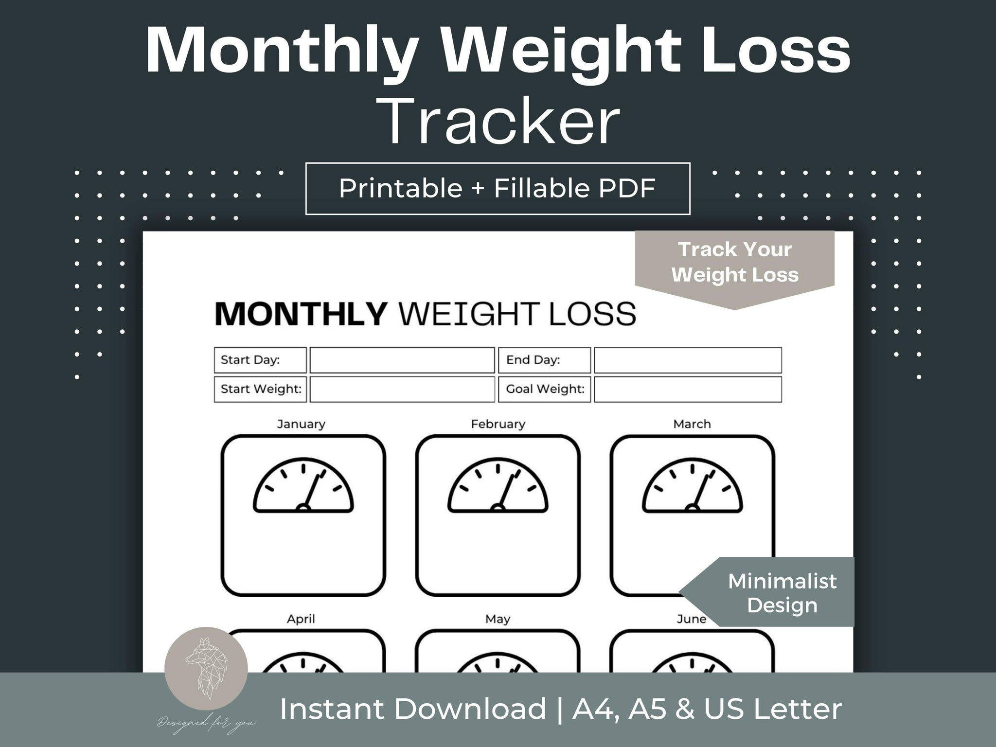 Monthly Weight Loss Tracker | Printable Visual Weight Loss Journey ...
