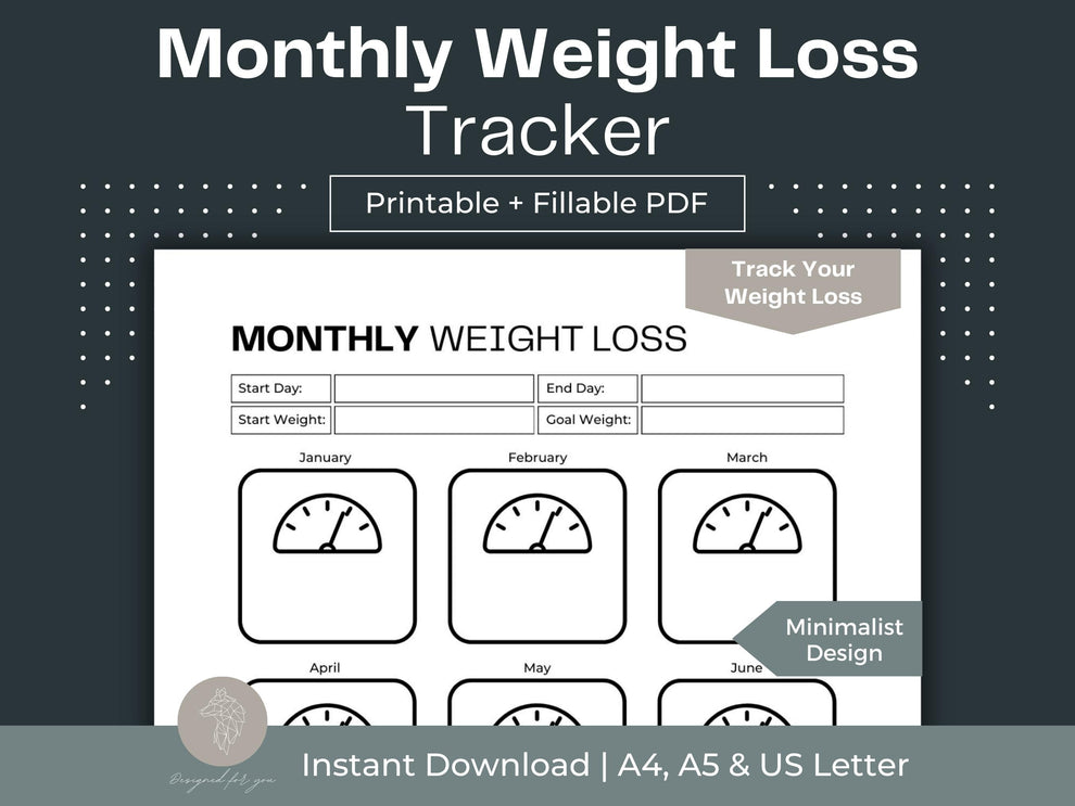 Monthly Weight Loss Tracker | Printable Visual Weight Loss Journey ...