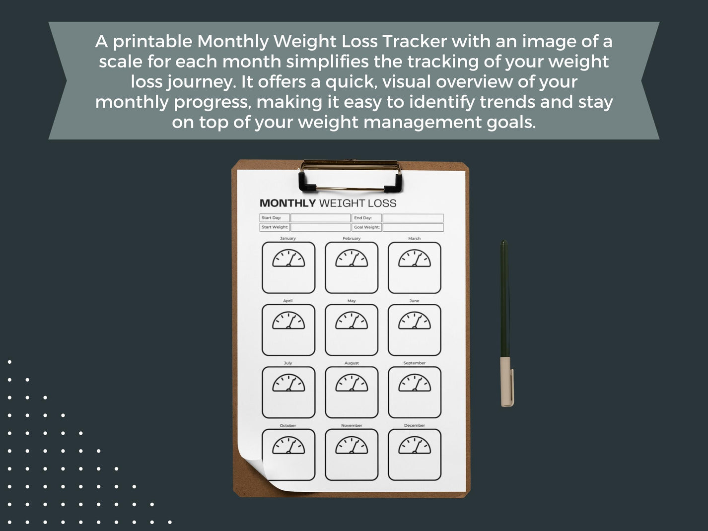 Monthly Weight Loss Tracker | Printable Visual Weight Loss Journey ...