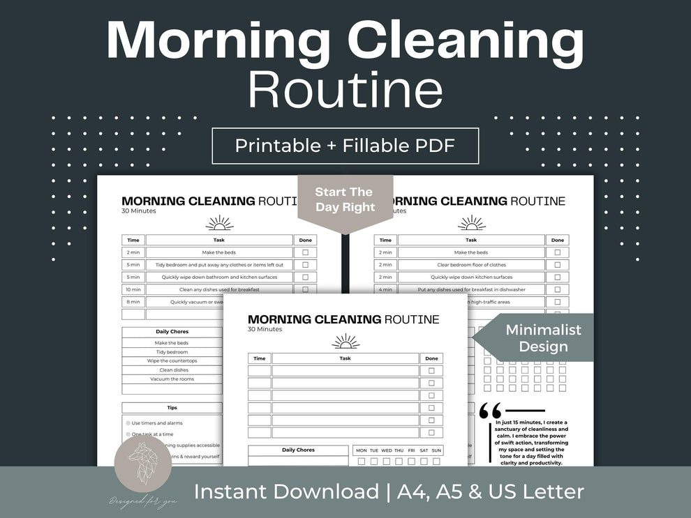 Morning Cleaning Routine | Cleaning Schedule Printable – Nordic ...