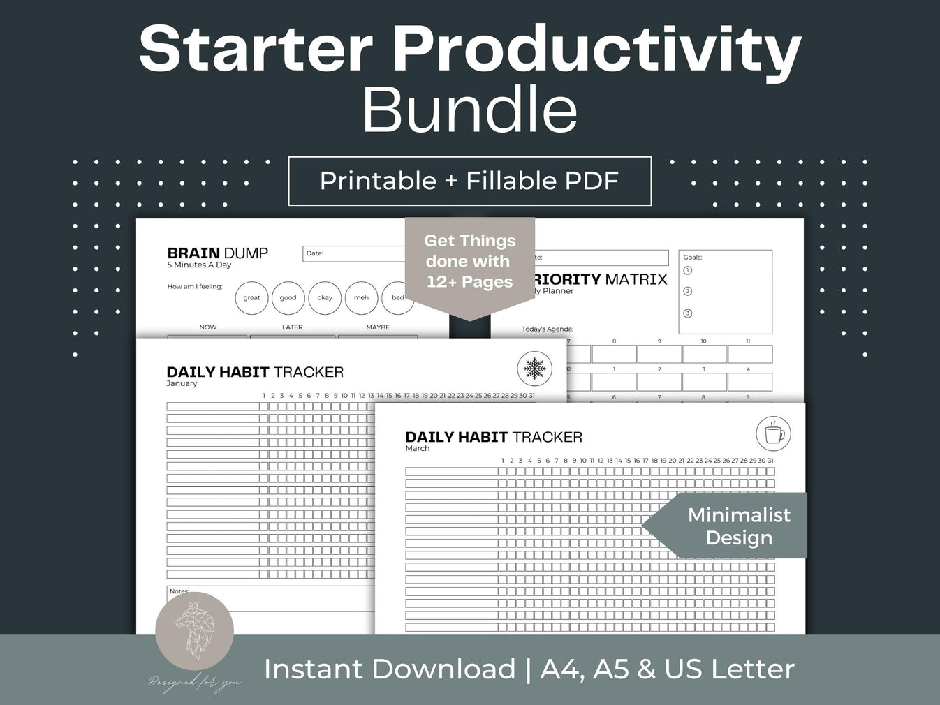 Starter Productivity Bundle | Productivity Planner | Habit Tracker – Nordic Planning Hub